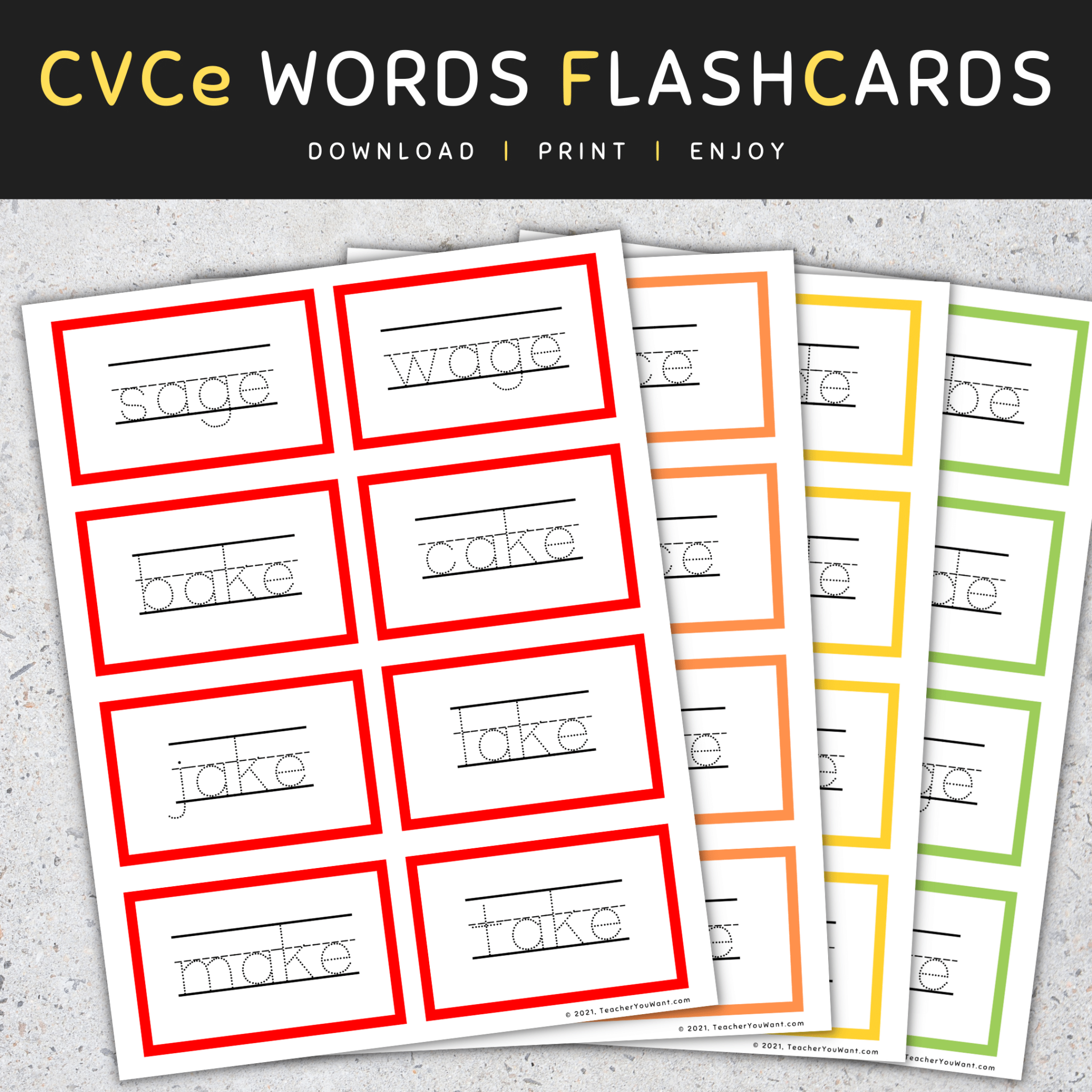 CVCe Words Tracing Flashcards: Long Vowels (A I O U), CVCe Words List ...