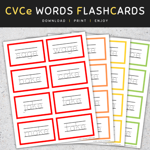 CVCe Words Tracing Flashcards: Long Vowels (A I O U), CVCe Words List ...