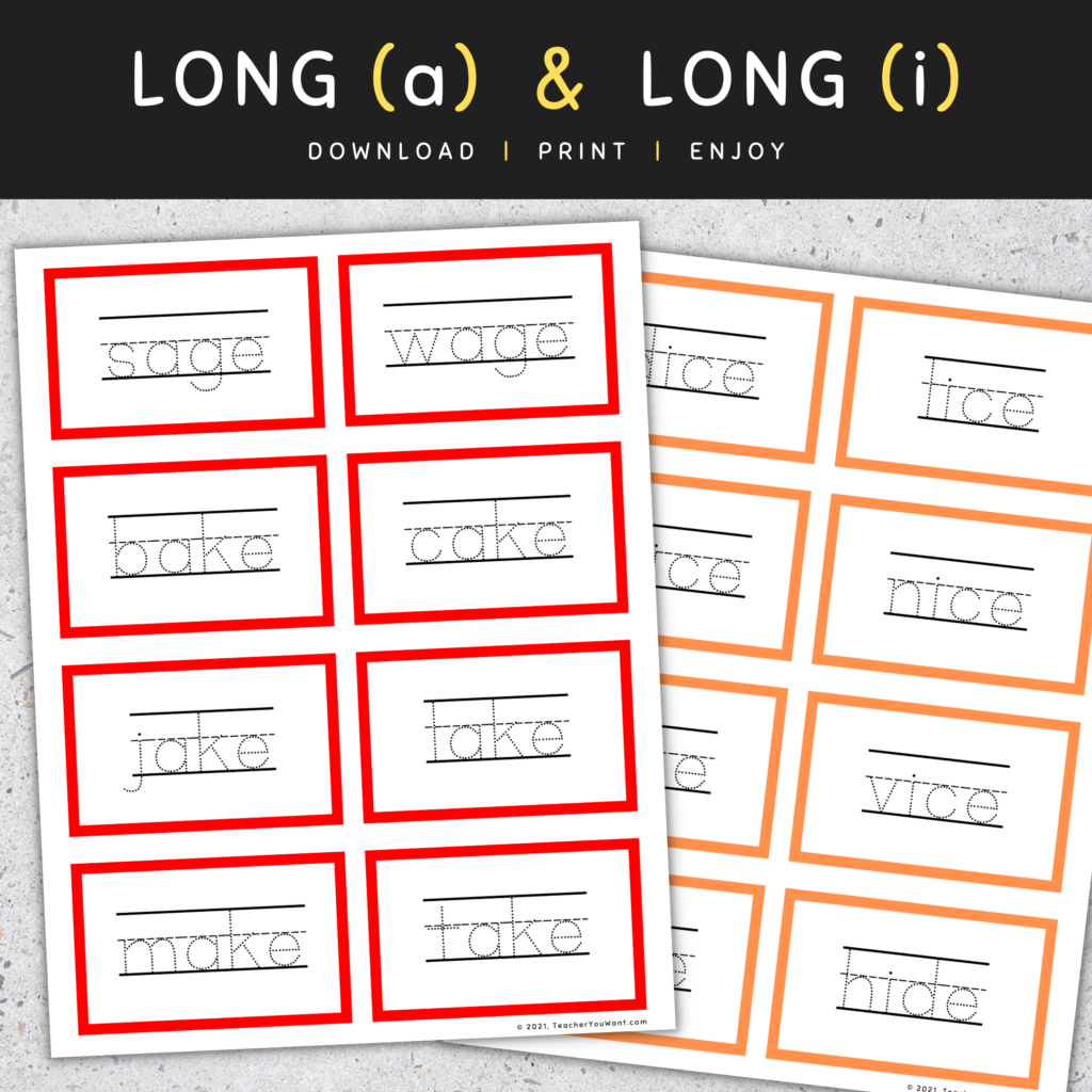 CVCe Words Tracing Flashcards: Long Vowels (A I O U), CVCe Words List ...