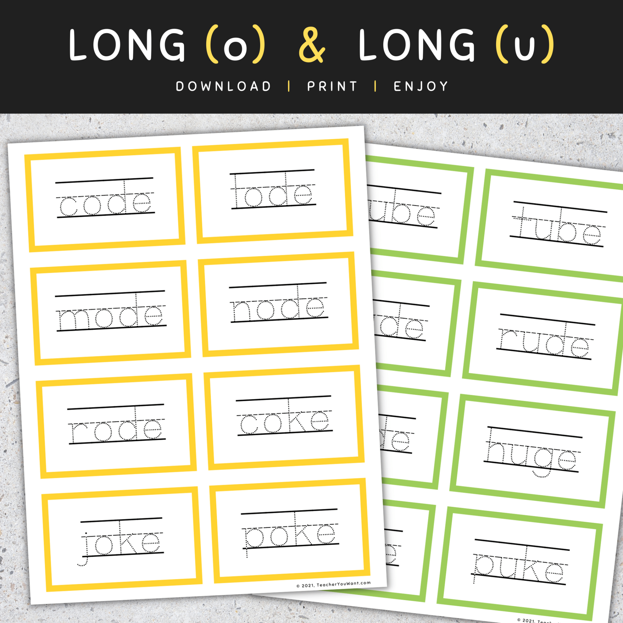 CVCe Words Tracing Flashcards: Long Vowels (A I O U), CVCe Words List ...