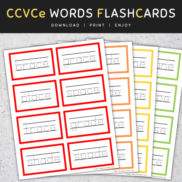 CCVCe Words Tracing Flashcards: Long Vowels (A I O U), CCVCe Words List ...