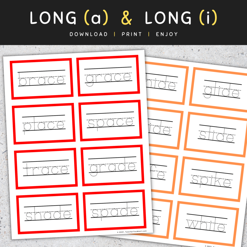 CCVCe Words Tracing Flashcards: Long Vowels (A I O U), CCVCe Words List ...