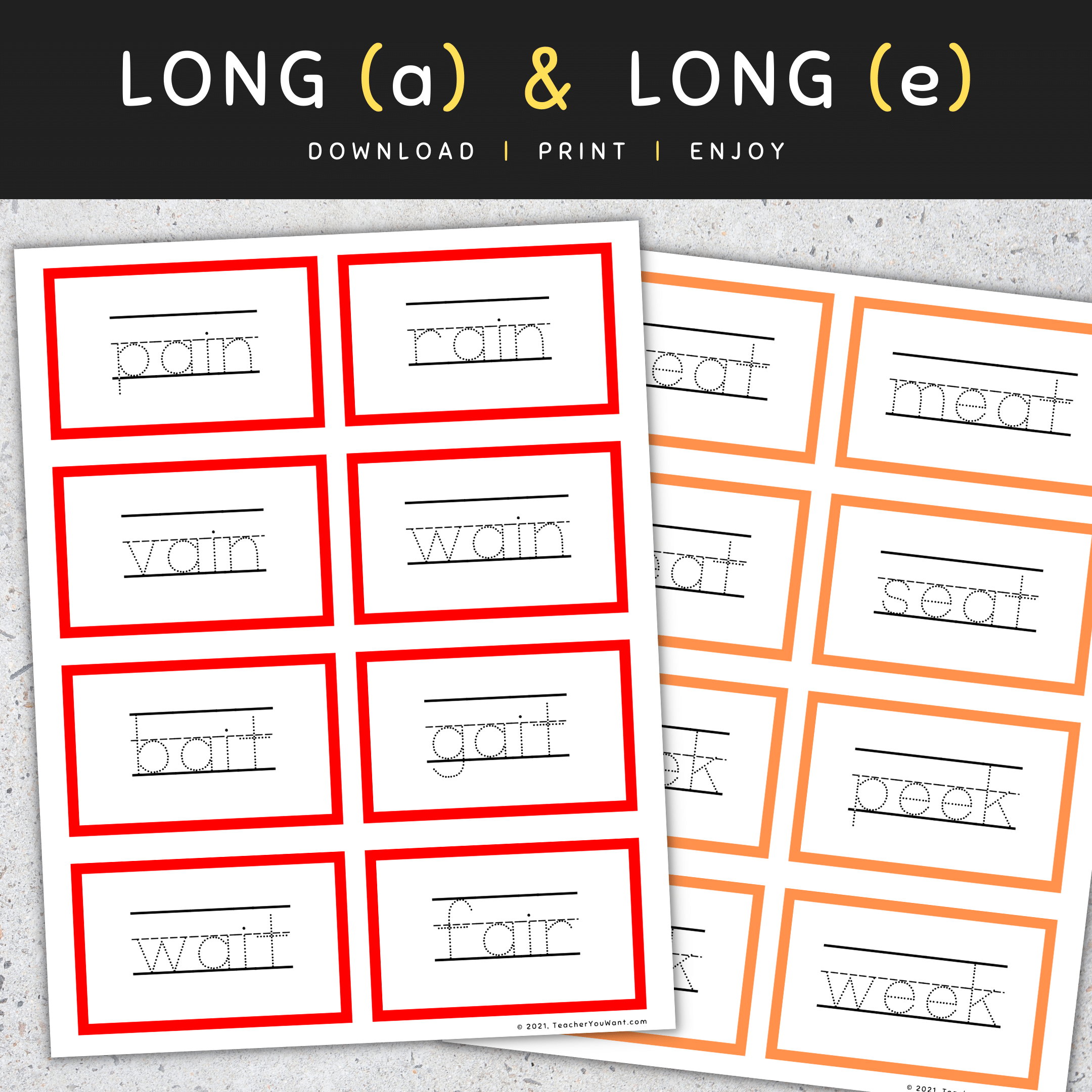 CVVC Words Tracing Flashcards: Long Vowels (A E O U), CVVC Words List ...