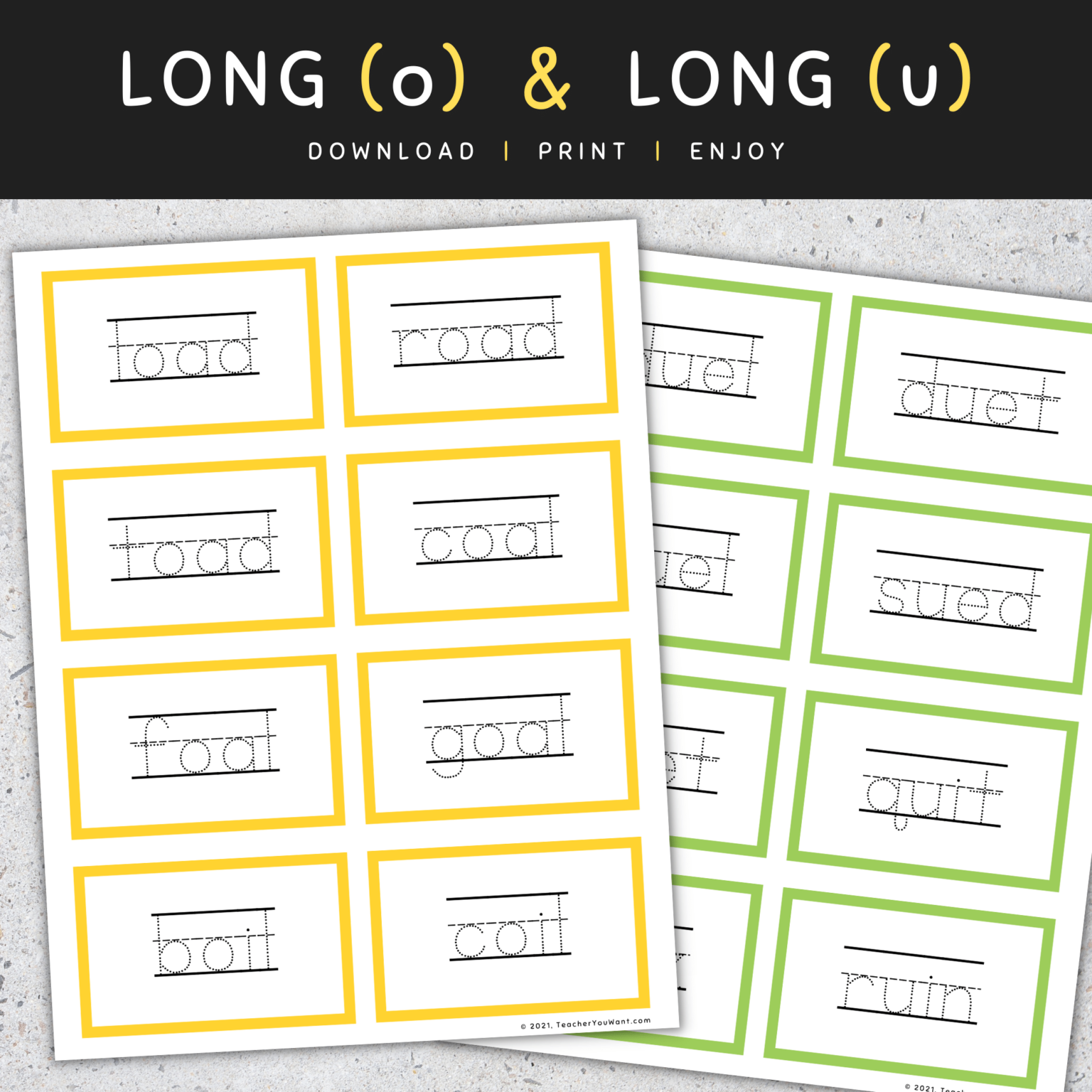 CVVC Words Tracing Flashcards: Long Vowels (A E O U), CVVC Words List ...