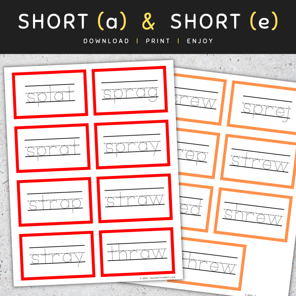 CCCVC Words Tracing Flashcards: Short Vowels (A E I O U), CCCVC Words ...
