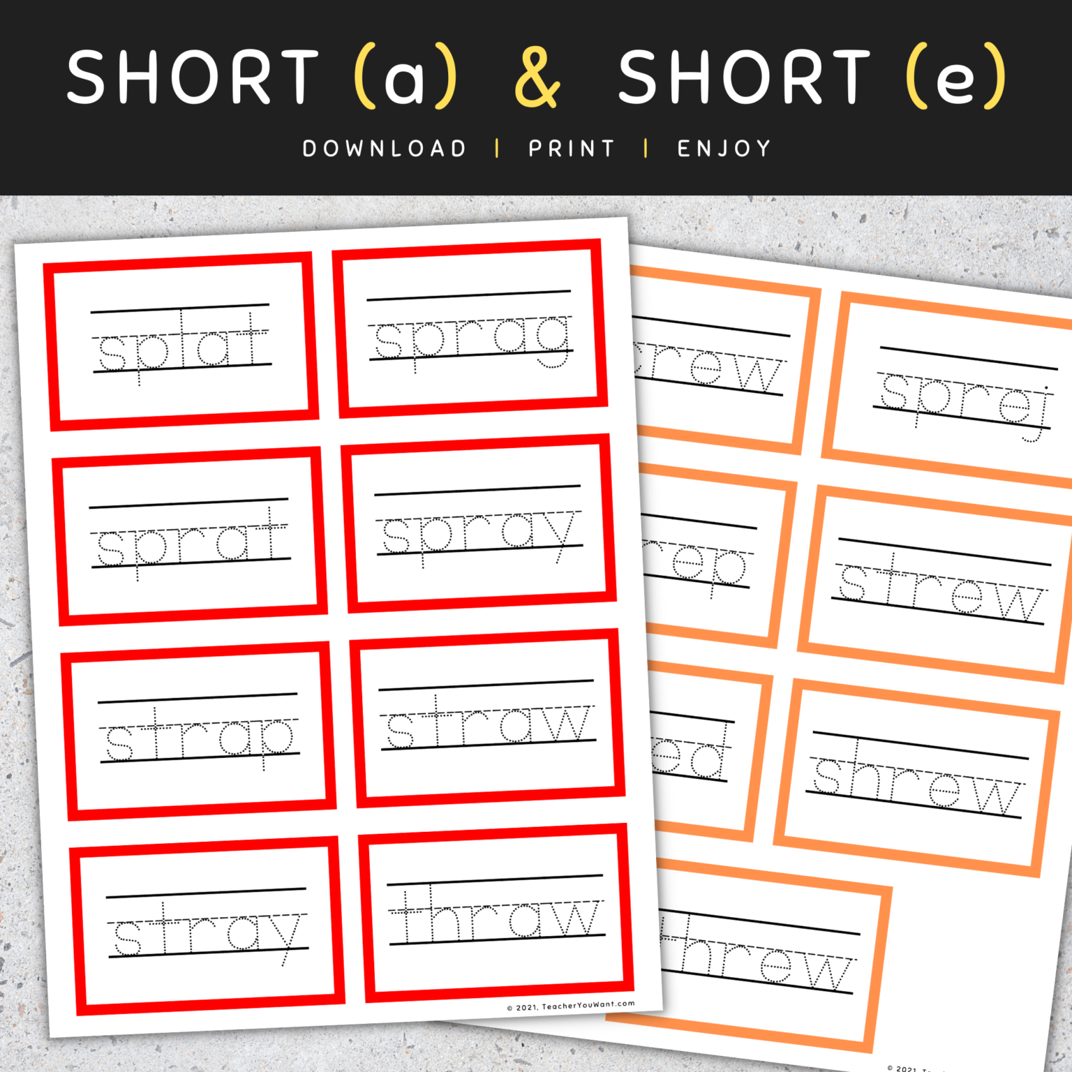 CCCVC Words Tracing Flashcards: Short Vowels (A E I O U), CCCVC Words ...