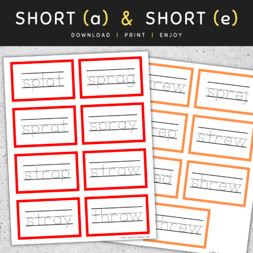 CCCVC Words Tracing Flashcards: Short Vowels (A E I O U), CCCVC Words ...