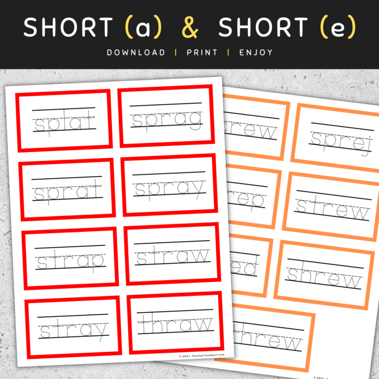 CCCVC Words Tracing Flashcards: Short Vowels (A E I O U), CCCVC Words ...