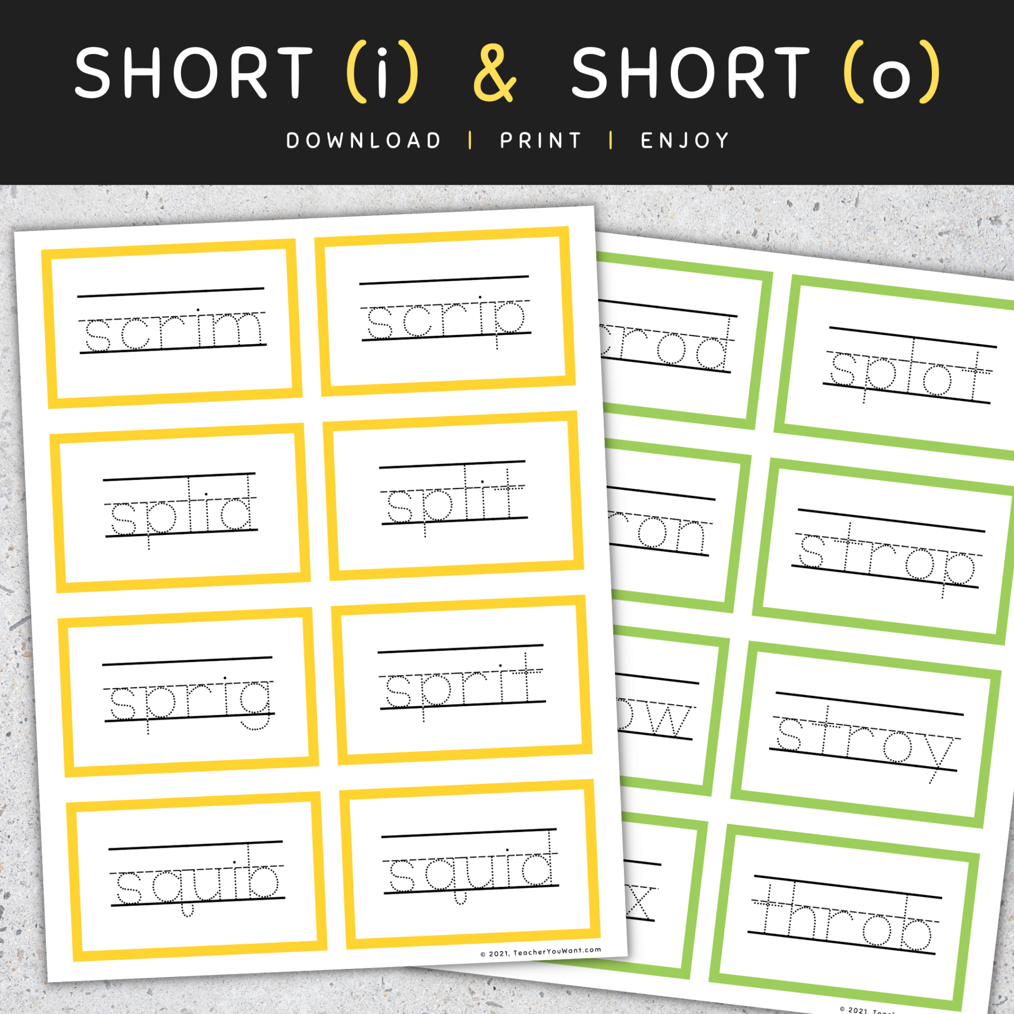 CCCVC Words Tracing Flashcards: Short Vowels (A E I O U), CCCVC Words ...