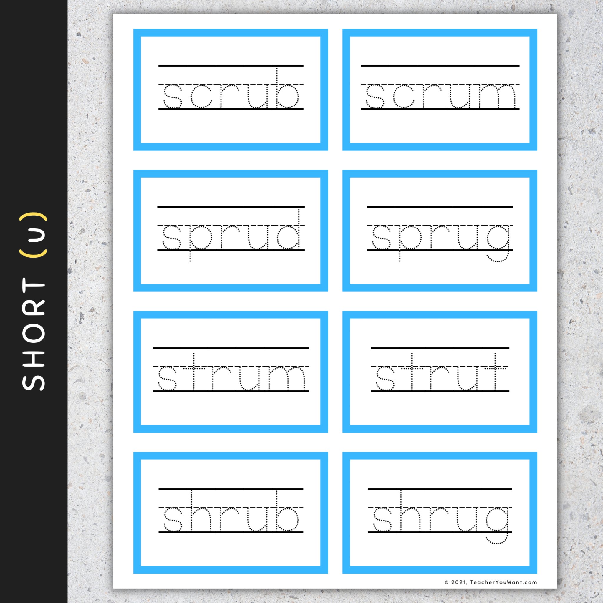CCCVC Words Tracing Flashcards: Short Vowels (A E I O U), CCCVC Words ...