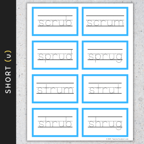 CCCVC Words Tracing Flashcards: Short Vowels (A E I O U), CCCVC Words ...