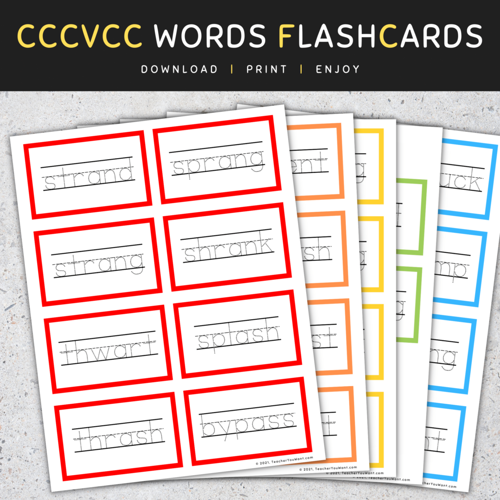 CCCVCC Words Tracing Flashcards: Short Vowels (A E I O U), CCCVCC Word ...