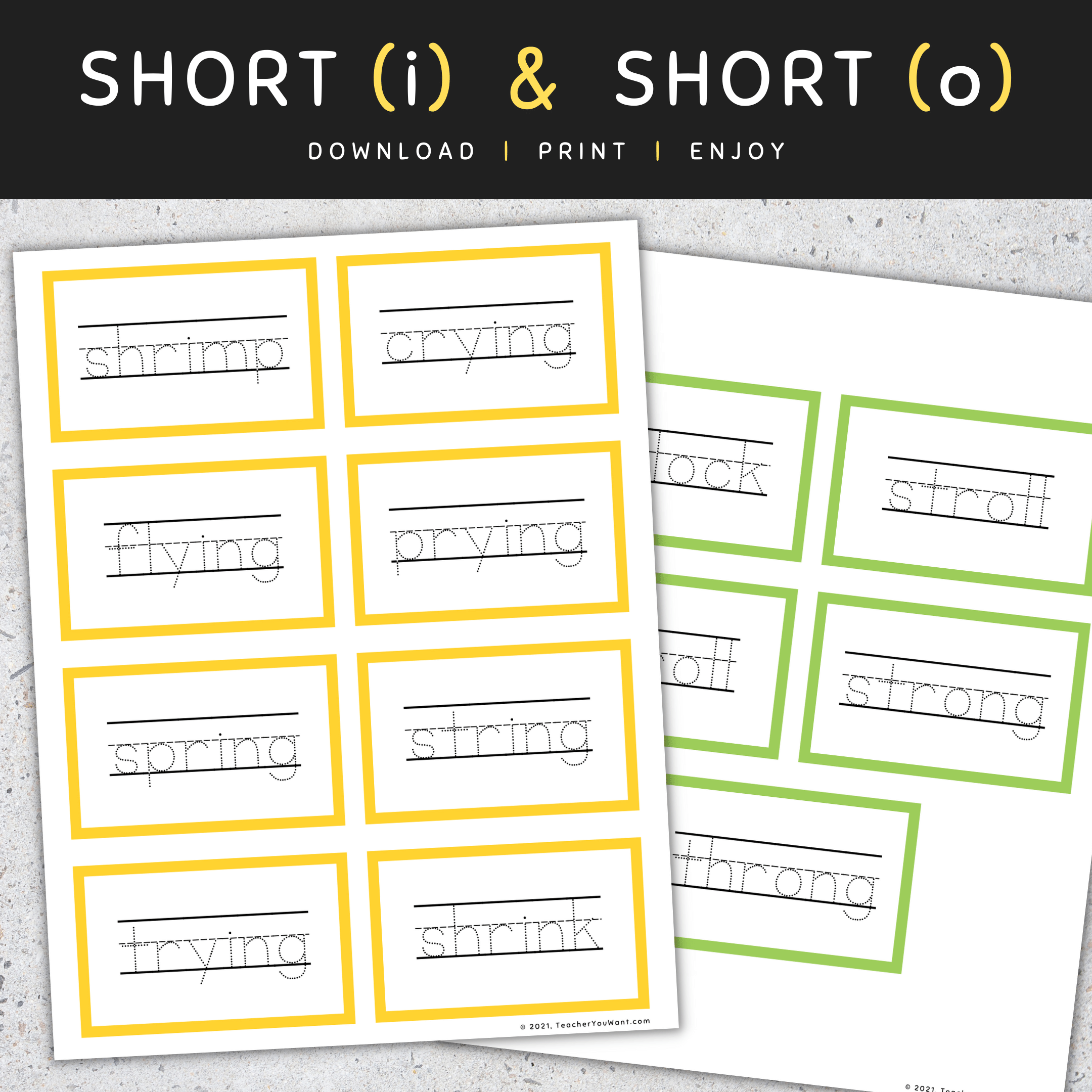 CCCVCC Words Tracing Flashcards: Short Vowels (A E I O U), CCCVCC Word ...