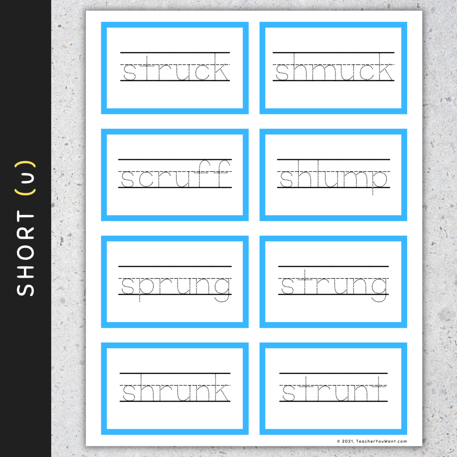 CCCVCC Words Tracing Flashcards: Short Vowels (A E I O U), CCCVCC Word ...
