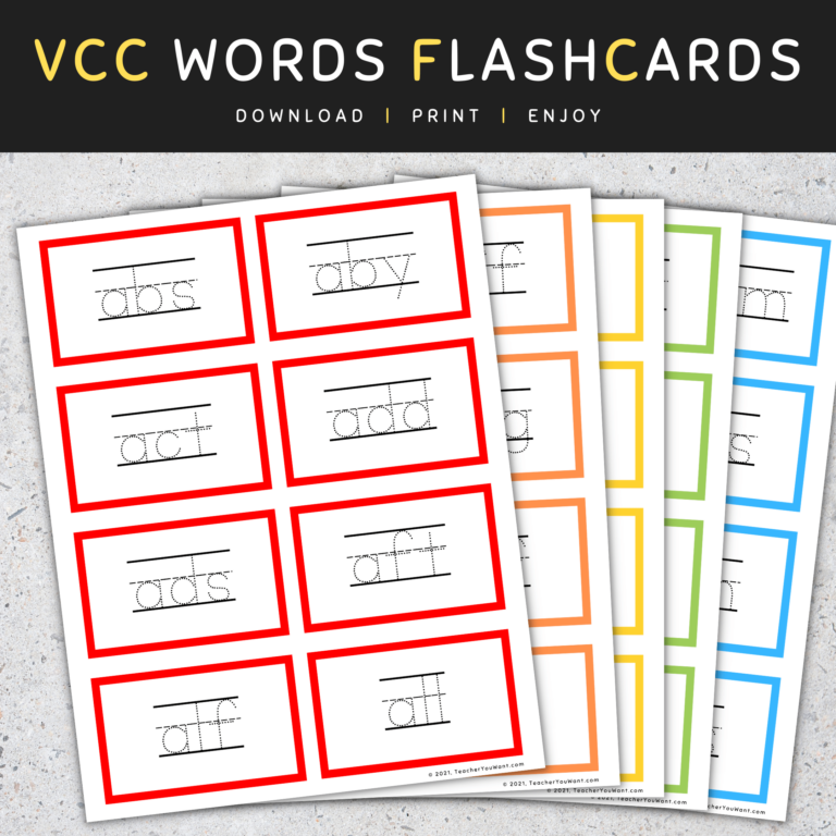 CCVCC Words Tracing Flashcards: Short Vowels (A E I O U), CCVCC Words ...