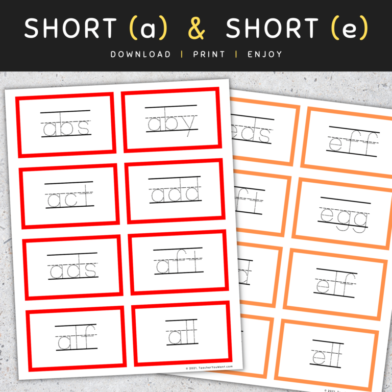 VCC Words Tracing Flashcards: Short Vowels (A E I O U), VCC Words List ...