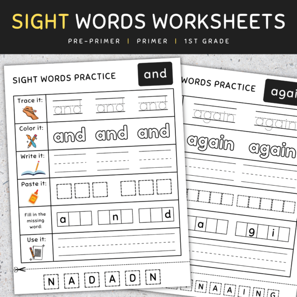 Sight Words Bundle: Pre-primer To 1st Grade Worksheets, NO PREP, [SET 2 ...