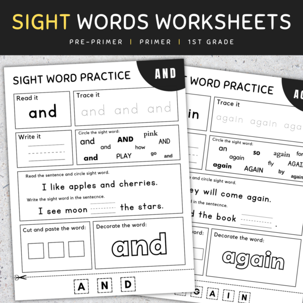 Sight Words Bundle: Pre-primer, Primer, & 1st Grade Worksheets, [SET 1 ...