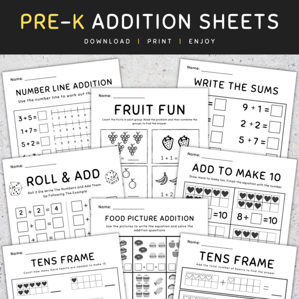 Pre-K Math Centers: NO PREP, Math Addition Worksheets, Fun Math ...