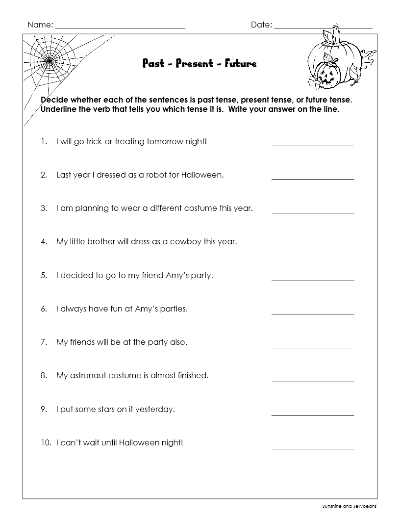 Verb Tense Practice - Past-Present-Future - Halloween - Grades 2-3 ...