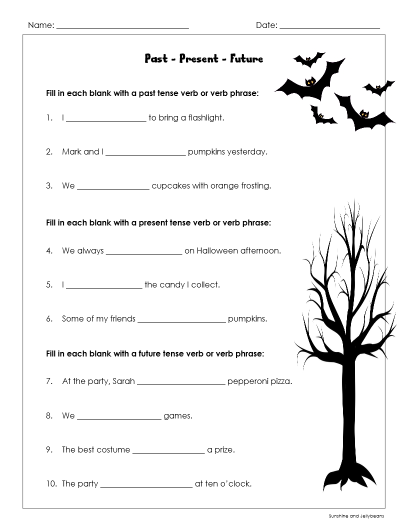 Verb Tense Practice - Past-Present-Future - Halloween - Grades 2-3 ...