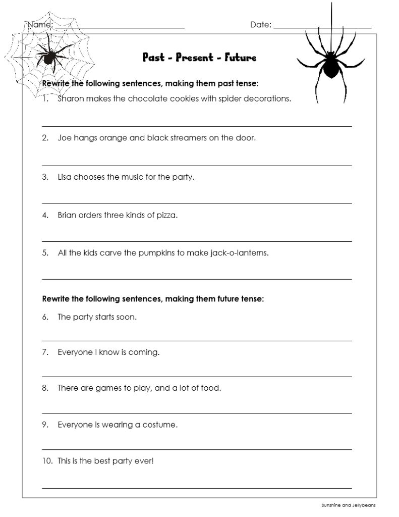 Verb Tense Practice - Past-Present-Future - Halloween - Grades 2-3 ...
