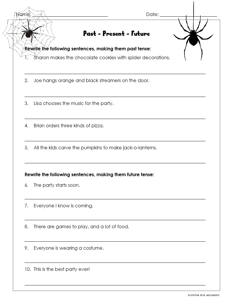 Verb Tense Practice - Past-Present-Future - Halloween - Grades 2-3 ...