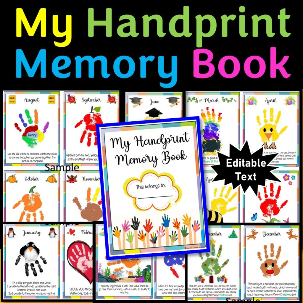 My End of the year Handprint Memory Book with Poems, Year-long Memory ...