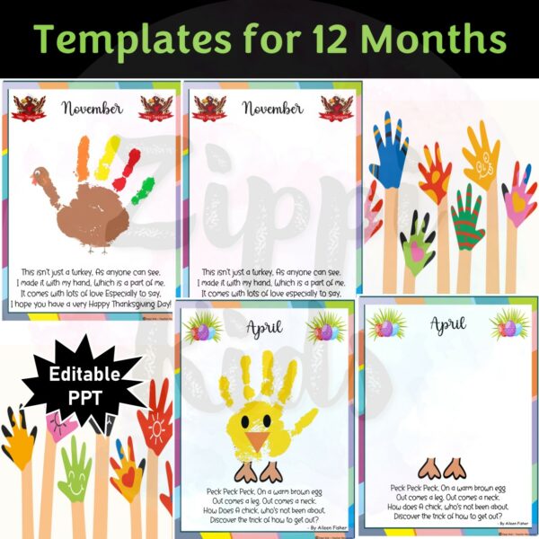 My End of the year Handprint Memory Book with Poems, Year-long Memory ...