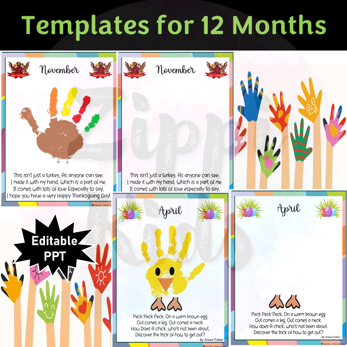 My End of the year Handprint Memory Book with Poems, Year-long Memory ...