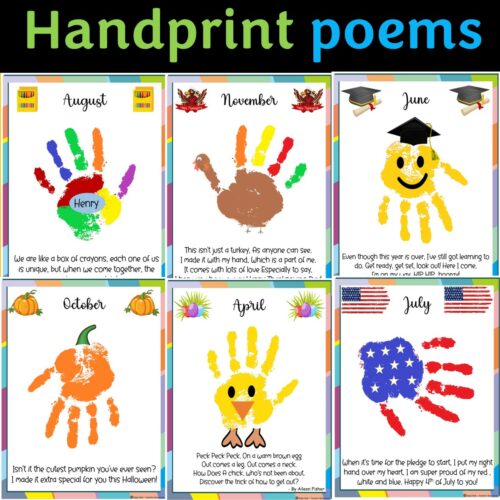 My End of the year Handprint Memory Book with Poems, Year-long Memory ...