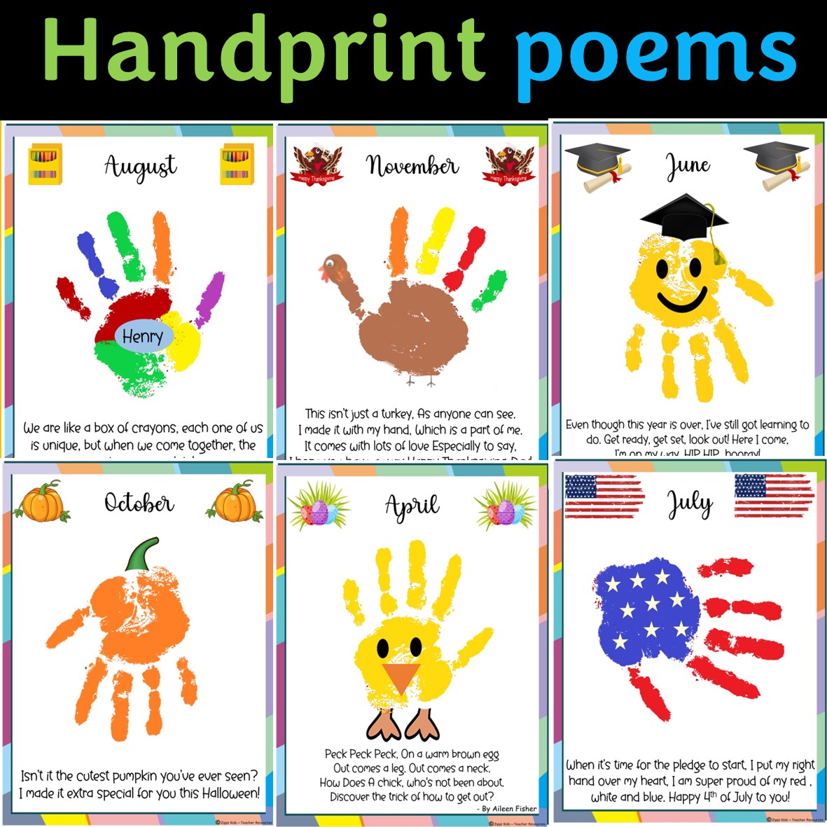 My End of the year Handprint Memory Book with Poems, Year-long Memory ...