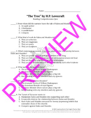 "The Tree" by H.P. Lovecraft Quiz and Close Reading Bundle | Made By ...