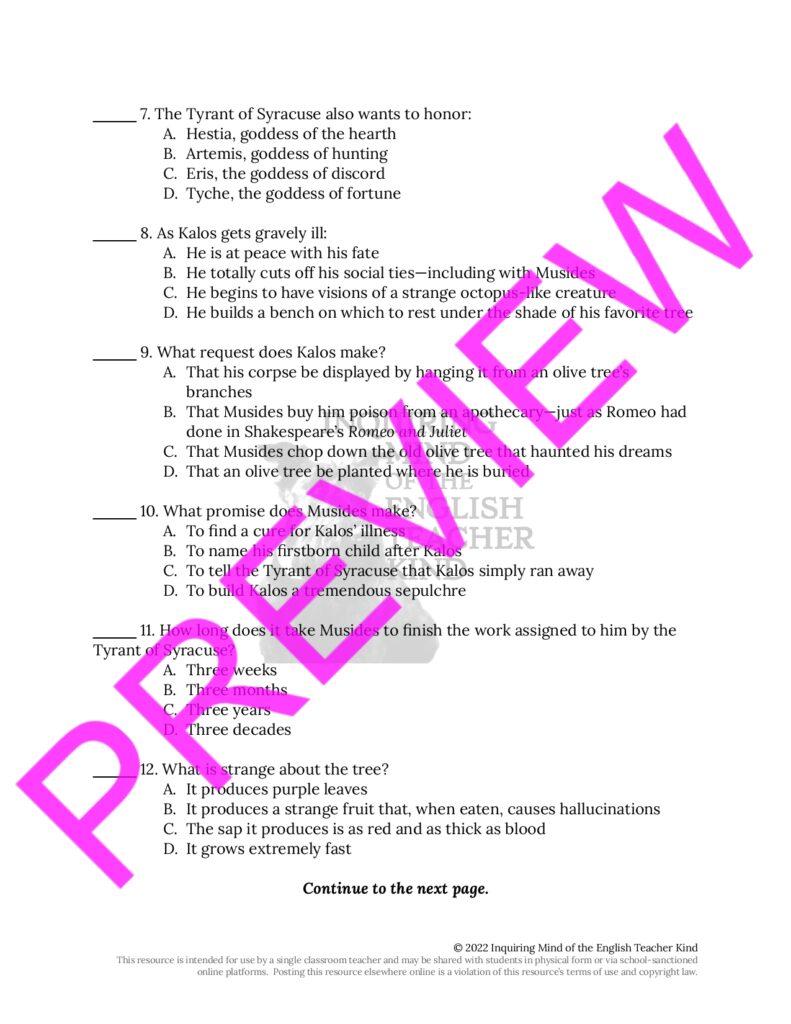 "The Tree" by H.P. Lovecraft Quiz and Close Reading Bundle - Made By ...