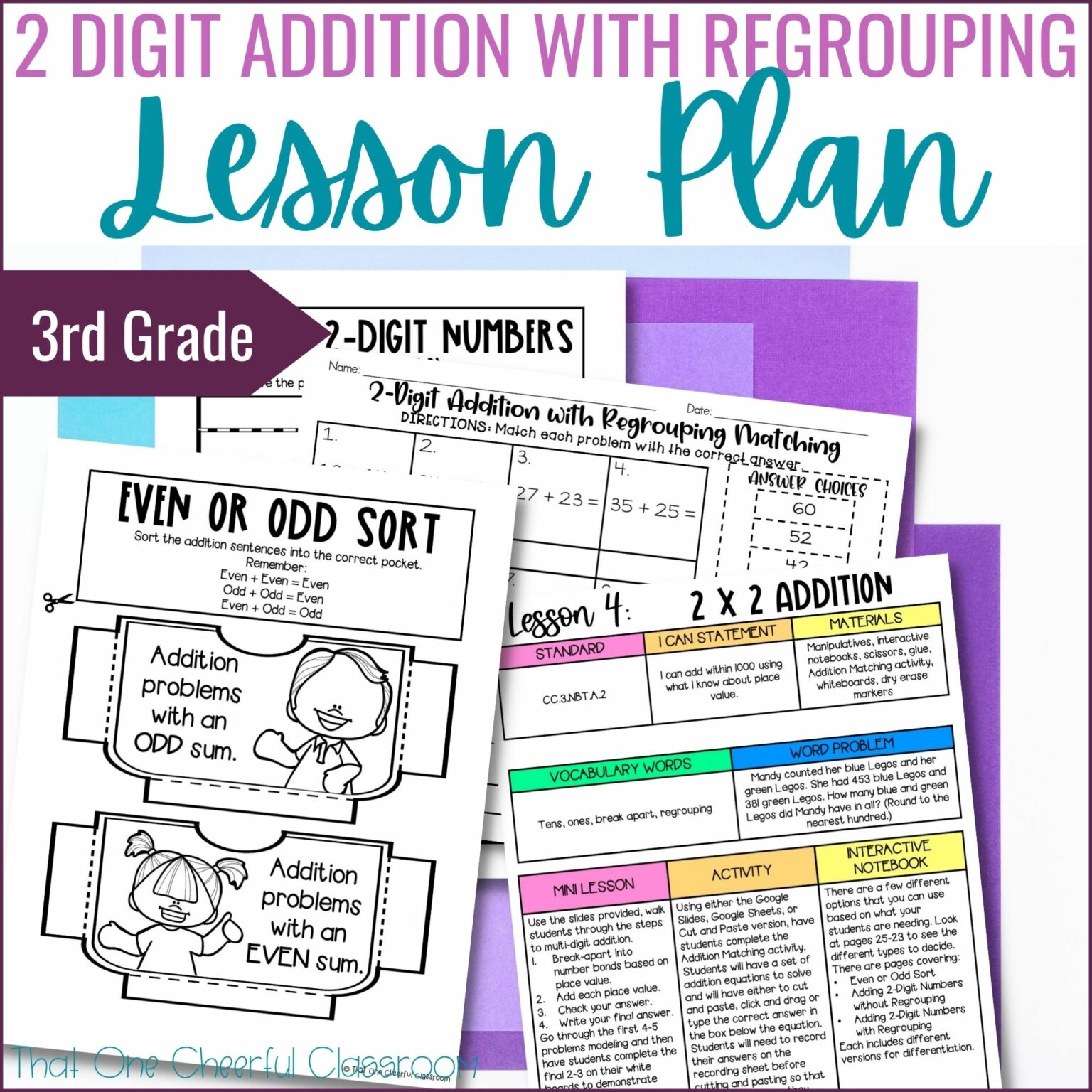 3rd Grade 2 Digit Addition Lesson Plan Interactive Notebook 