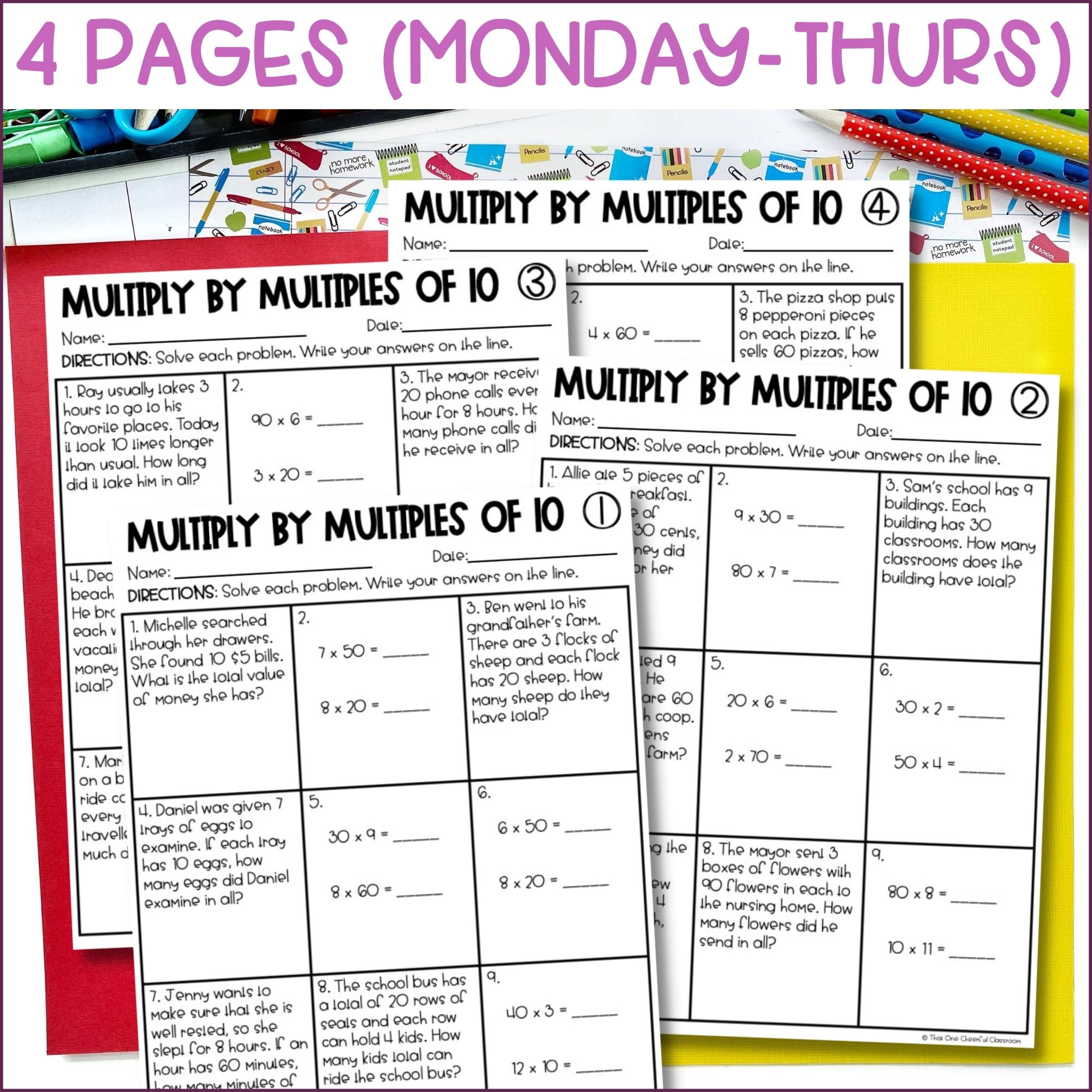 3rd Grade Multiplying by Multiples of 10 Math Homework Worksheets ...