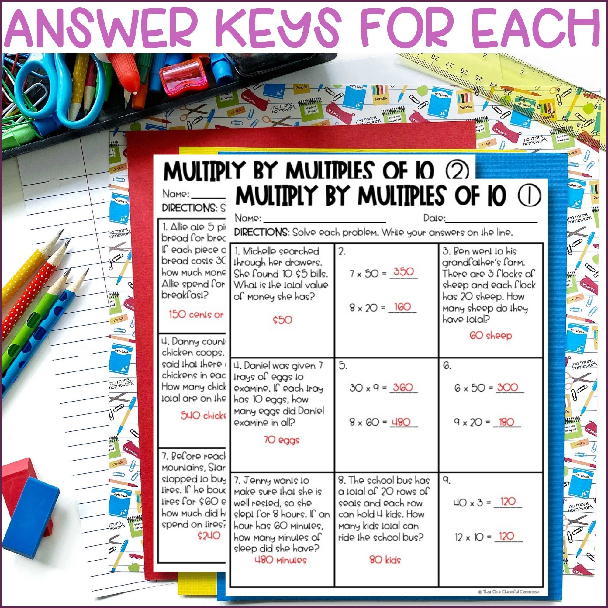 3rd Grade Multiplying by Multiples of 10 Math Homework Worksheets ...