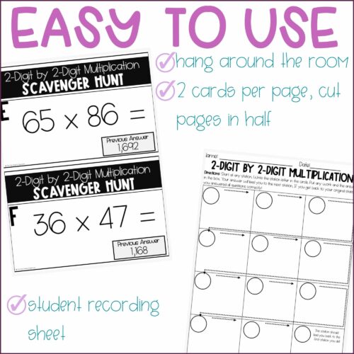 4th Grade 2 Digit by 2 Digit Multiplication Math Scavenger Hunt ...