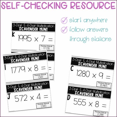 4th Grade 3 Digit and 4 Digit by 1 Digit Multiplication Scavenger Hunt ...