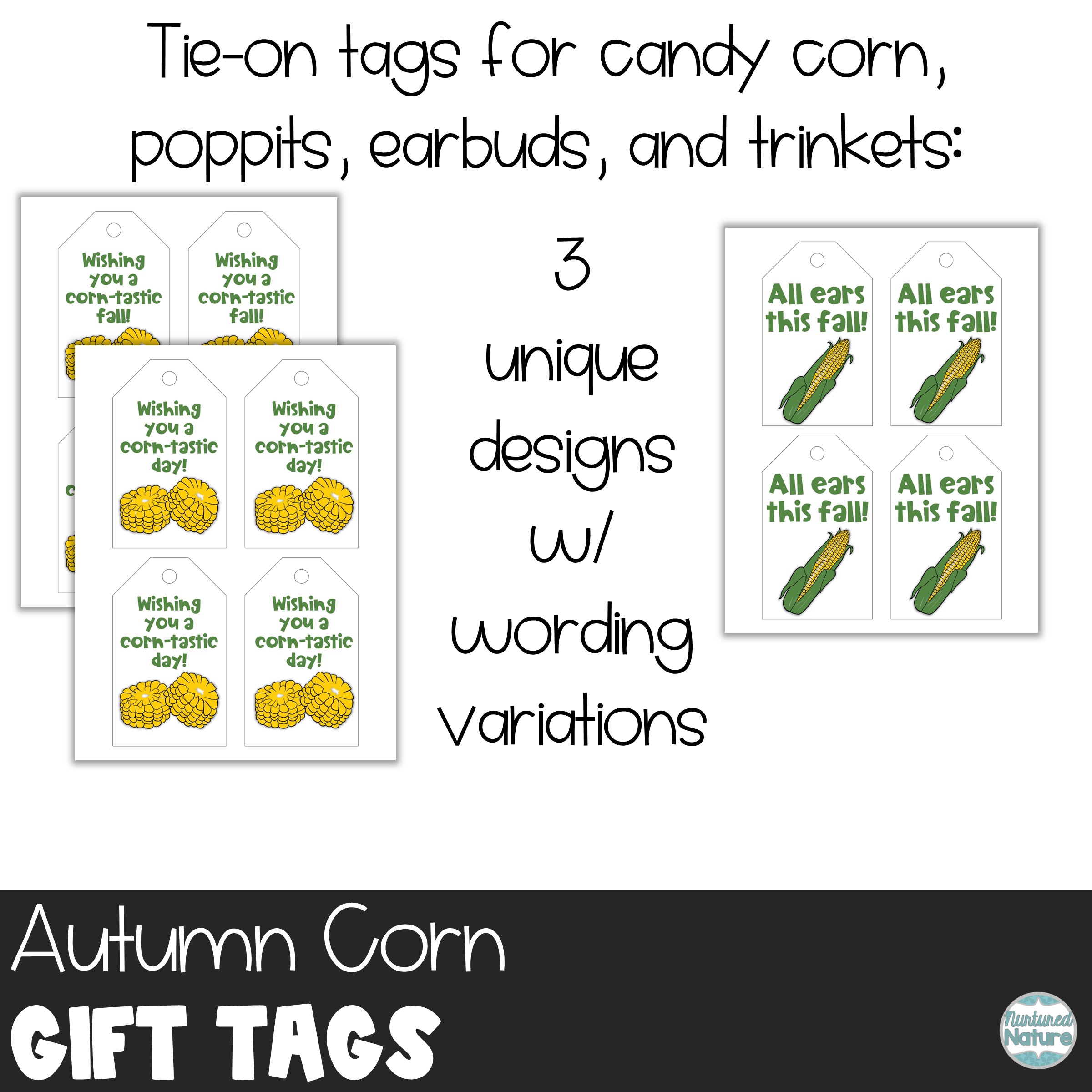 Corn Gift Tags for Student Gifts - Fall Party or Autumn Festival Favors ...