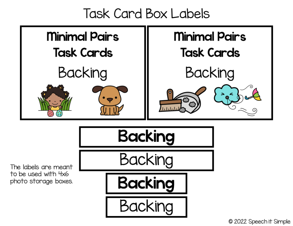 Minimal Pairs Task Cards - Backing - Phonology - Cycles - Speech ...