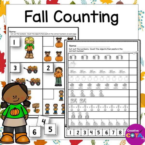 Fall No Prep Cut and Paste Math Worksheets Numbers 1-20 | Made By Teachers