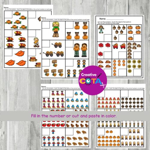 Fall No Prep Cut and Paste Math Worksheets Numbers 1-20 - Made By Teachers