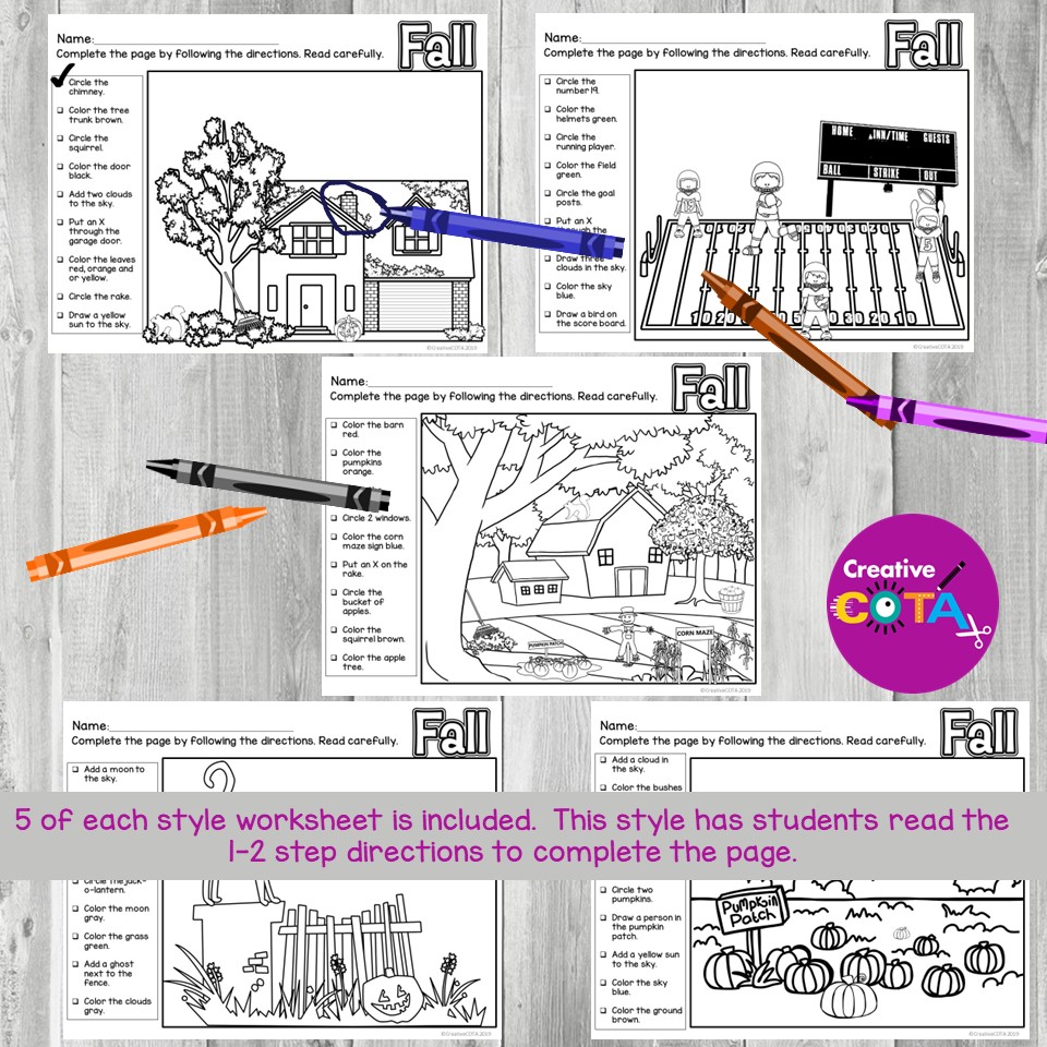 Fall Following Directions Coloring for Listening Comprehension Skills ...