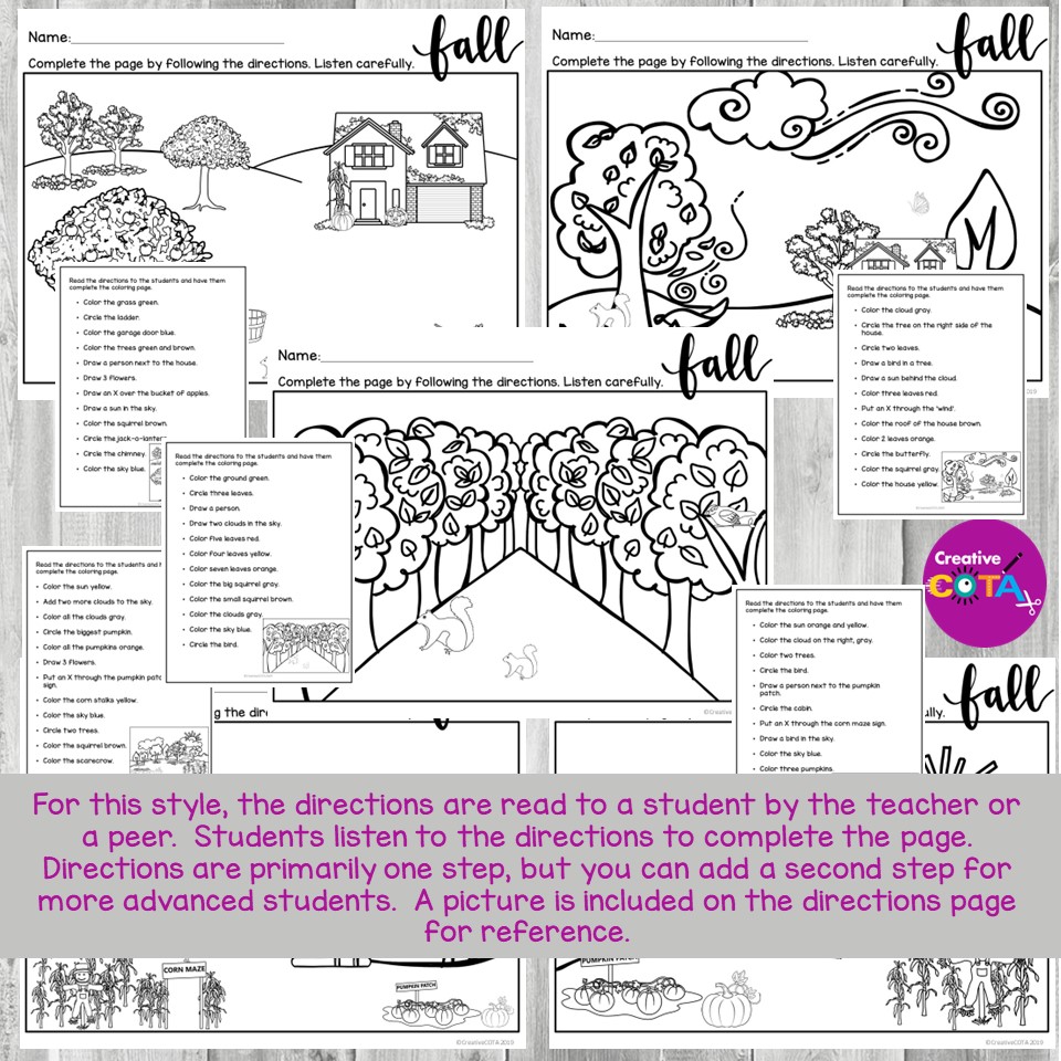 Fall Following Directions Coloring for Listening Comprehension Skills ...