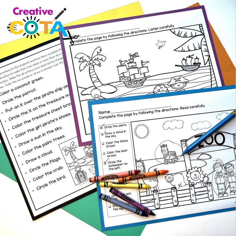 Following Directions Coloring Activities for Listening Comprehension ...