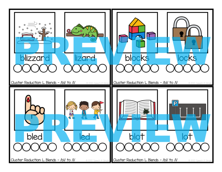 L Blends - Cluster Reduction - Minimal Pairs Task Cards - Phonology ...