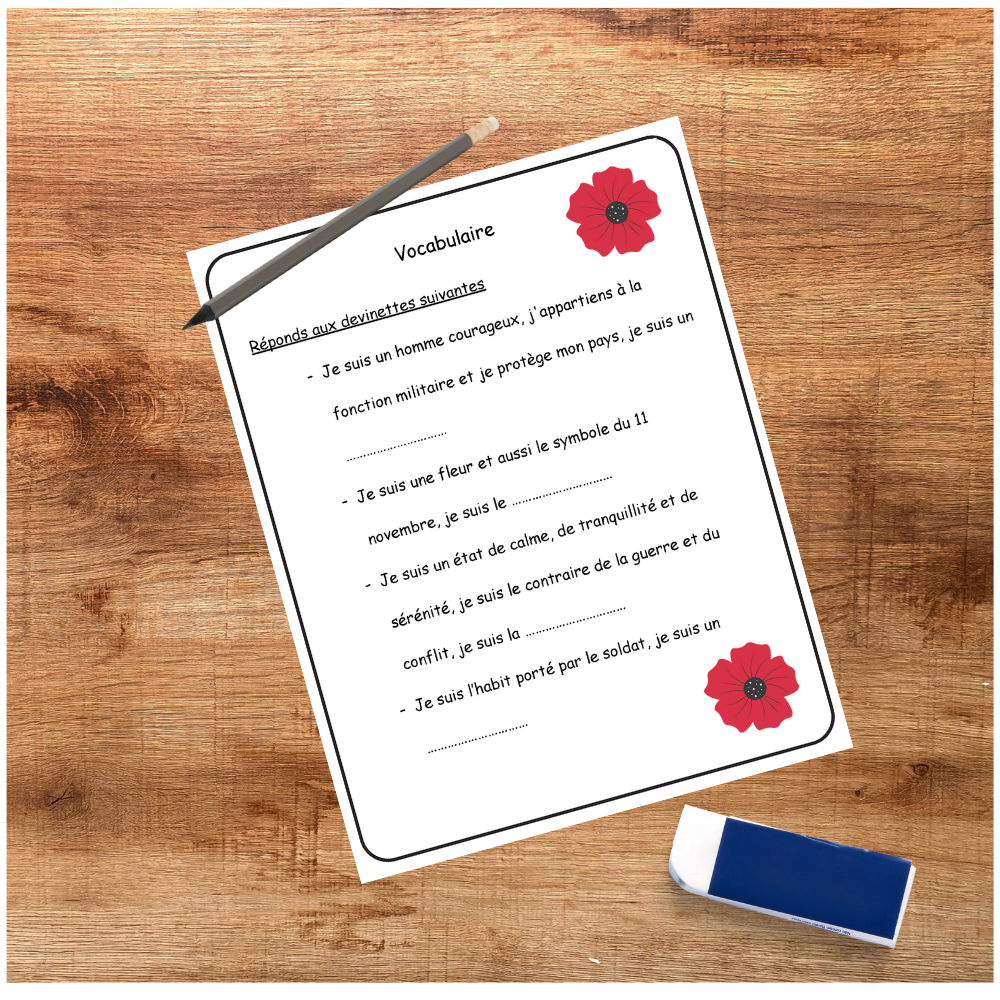 French Jour du Souvenir Remembrance Day Texte+Questionnaire - Made By ...