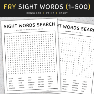 Fry Sight Words Bundle: 1-500, Word Search, Sight Word Practice, [SET 6 ...