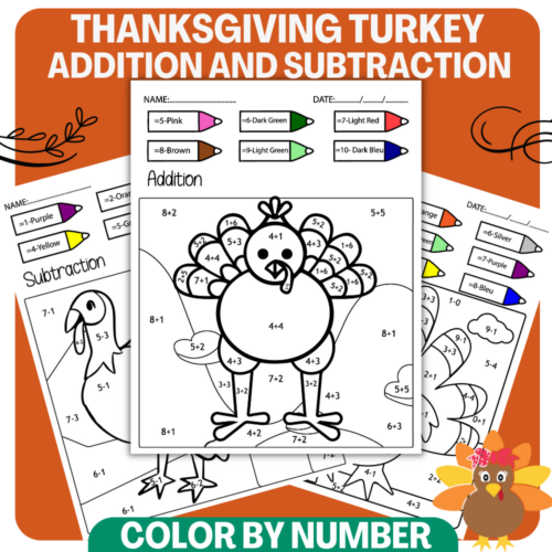 Turkey Math Thanksgiving Color by Number Thanksgiving Math Addition ...
